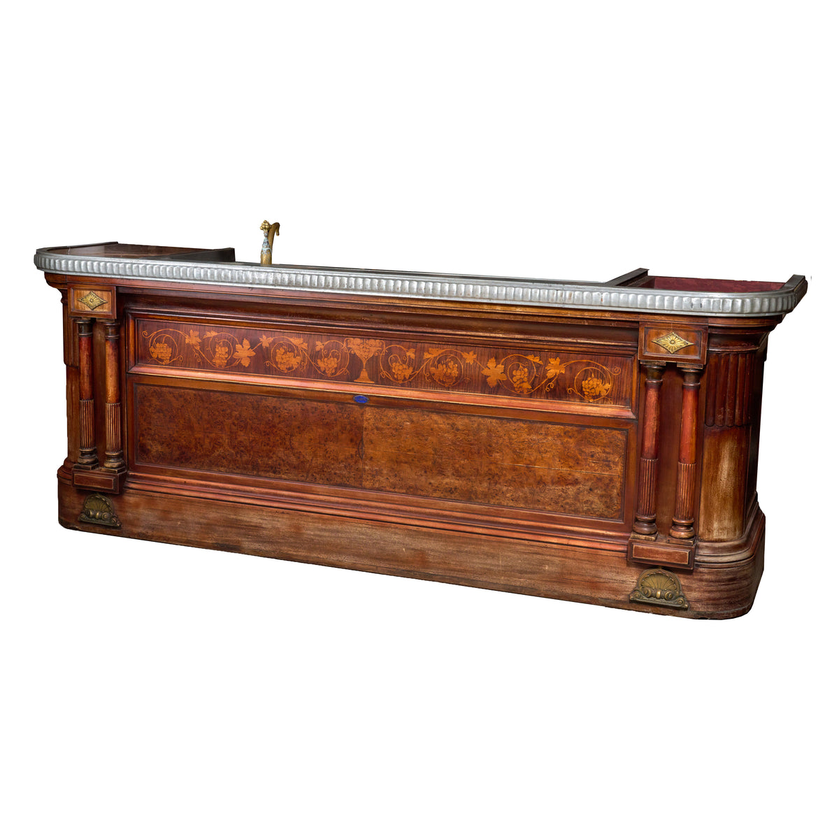 Italian Cafe Bar with Decorative Inlay and German Silver Top ...
