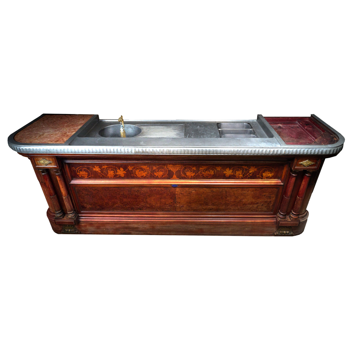 Italian Cafe Bar with Decorative Inlay and German Silver Top ...