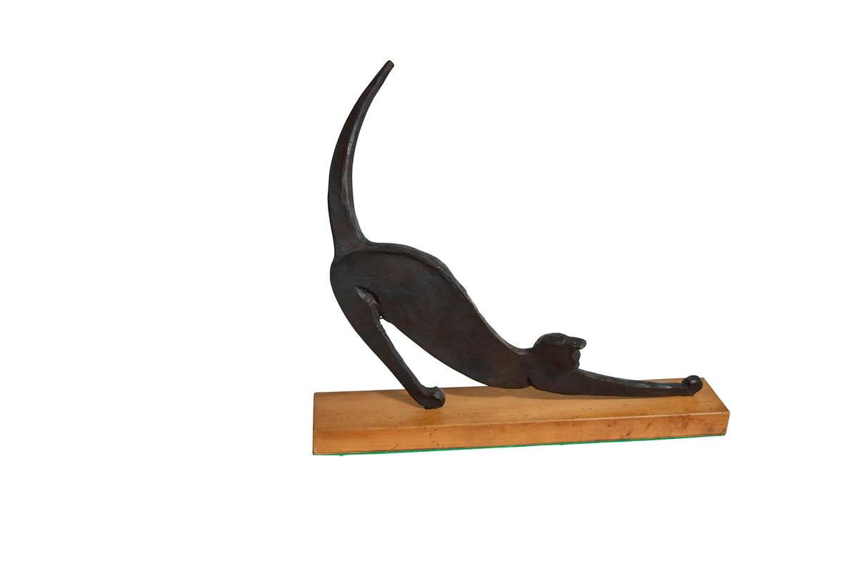 Wrought Iron Sculpture Of A Cat Stretching | Architectural Artifacts, Inc.