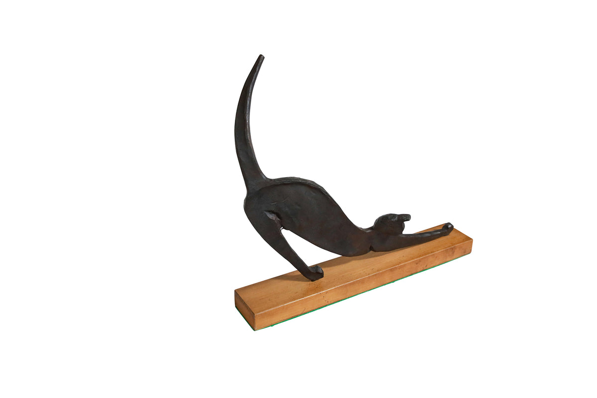 Wrought Iron Sculpture Of A Cat Stretching | Architectural Artifacts, Inc.
