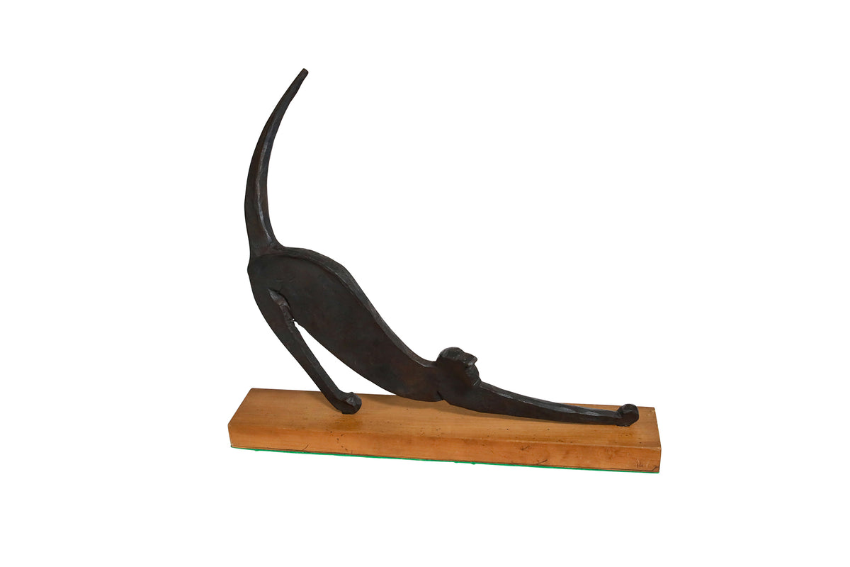 Wrought Iron Sculpture Of A Cat Stretching | Architectural Artifacts, Inc.